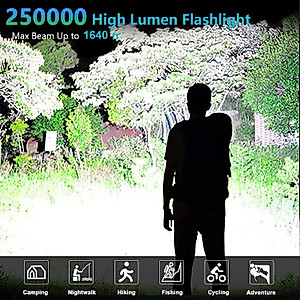 Rechargeable Flashlights High Lumens, 2 Pack 250000 Lumen Super Bright LED Flashlight, Powerful Handheld Flashlights with ΒATTERY & USB Cable, Waterproof Flashlight with 4 Modes for Camping