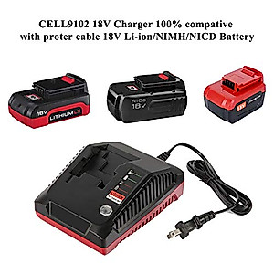 CELL9102 2Packs 18V Lithium Battery and PCXMVC Charger for Porter Cable 18V Battery, Replacement Porter Cable PC18BL PC18BLEX PC18B PC18B-2 18-Volt Cordless Tools Batteries