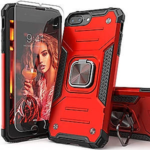 IDYStar iPhone 8 Plus Case with Screen Protector,Shock Absorption Drop Test Cover with Car Mount Kickstand Lightweight Protective Phone Case for iPhone 8 Plus iPhone 7 Plus iPhone 6S Plus, Red