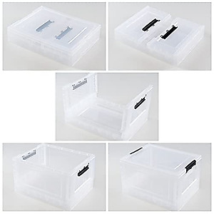 Sandmovie 32 Quart Clear Plastic Folding Storage Bin, Clear Latch Totes with Lids, 4 Pack