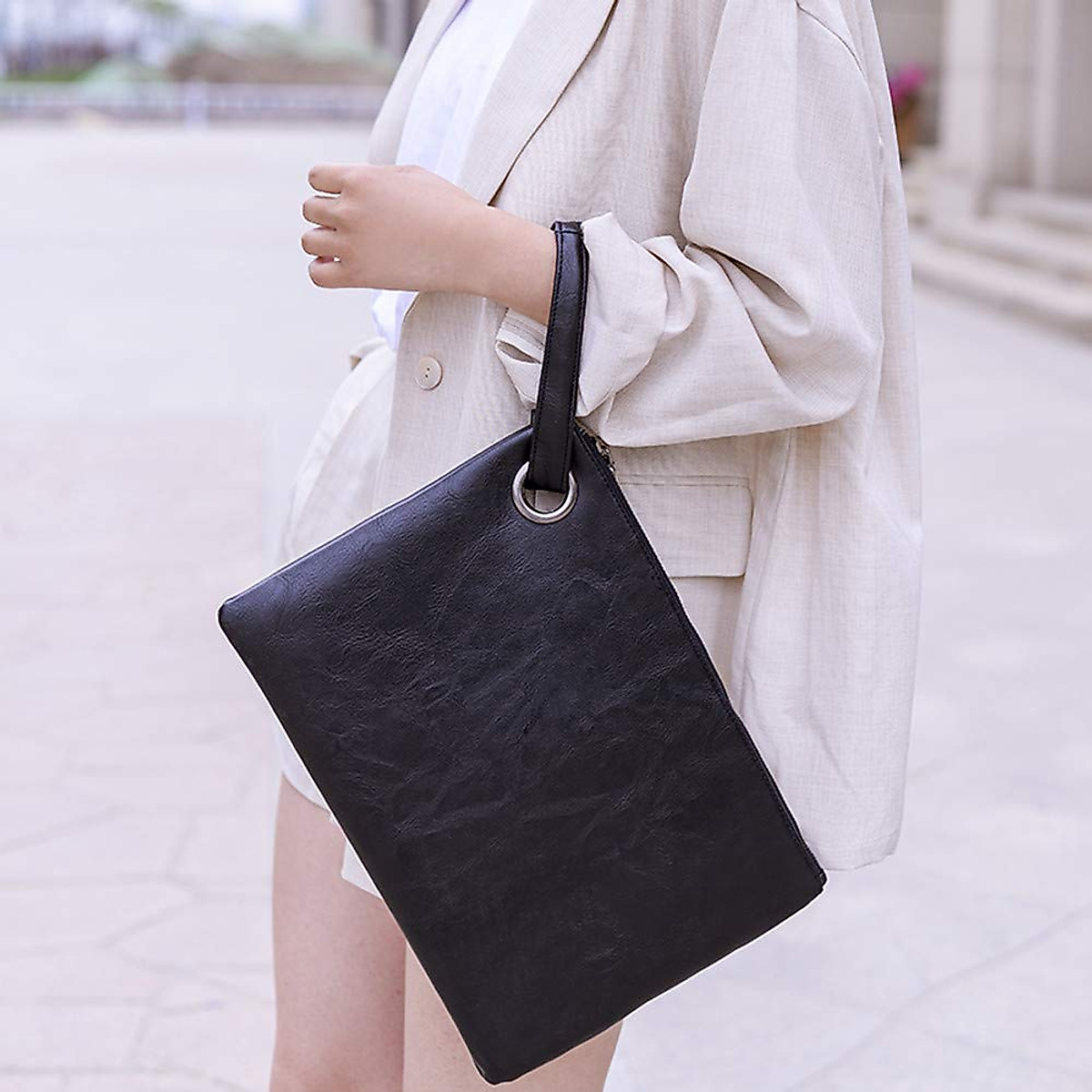 Unique Vegan Women Clutch Bag PU Leather Envelope Clutch Bag Handbag Wristlets for Beach Holiday (Brown)