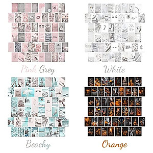 KONGSY Pink Wall Collage Kit (50pcs, 4x6inch) - Pink & Grey Room Decor for Girls, Wall Decor for Bedroom, Dorm