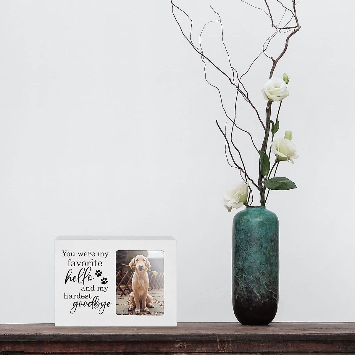 CHONIC Pet Urns for Dogs Ashes, Dog Urns with Photo Frame, Cat Ashes Keepsake Box, Loss of Dog Sympathy Urn, Pet Memorial Gifts, Pet Bereavement Gift, Dog Pass Away Remembrance Gift (White)