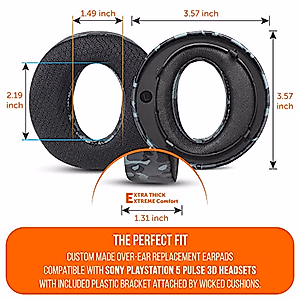 WC Freeze PS5 -  Hybrid Fabric Cooling Gel Replacement Earpads for Sony Playstation 5 PS5 Pulse 3D Headphones Made by Wicked Cushions, Improved Durability, Thickness and Sound Isolation | Black Camo