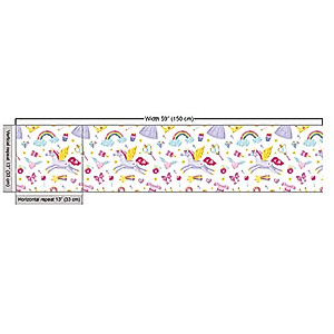 Ambesonne Rainbow Fabric by The Yard, Repetitive Unicorn Pegasus with Funny Cartoon Items, Decorative Fabric for Upholstery and Home Accents, 1 Yard, Lilac Yellow
