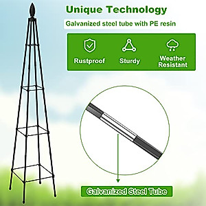 Garden Trellis for Climbing Plants Outdoor, deaunbr Plant Support Tower Obelisk Trellis 63'' Garden Trellises for Vines, Flowers, Indoor Potted Plant, Rose, Cucumber, Tomato, Pea, Clematis (1 Pack)