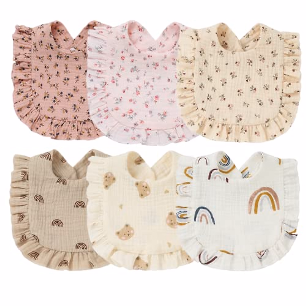 Smarbore 6 Pack Muslin Baby Bibs, Baby Bandana Drool Bibs 100% Muslin Cotton Multi-Use Scarf Bibs for Teething and Drooling