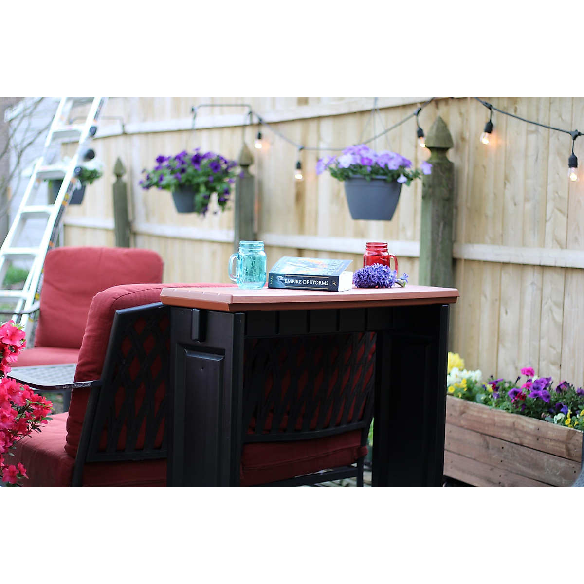 Leisure Accents Single Bar Set Includes 2 Barstools Redwood Top & Black Base Ideal for Patio Hot Tub Area Backyard Durable WeatherResistant Design Easy Nohardware Assembly Proudly Made in USA