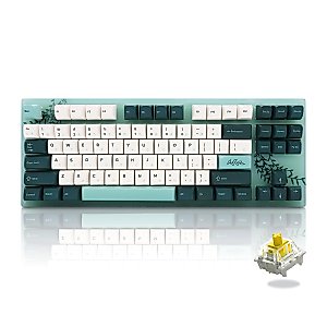 Womier K87 75% Keyboard, 87 Keys Gaming Keyboard, Hot Swappable TKL Mechanical Keyboard, RGB Keyboard with Plant Theme PBT Keycaps for PC MAC PS4 Xbox Laptop, Yellow Switch