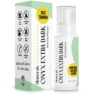 Skinerals Onyx Tanner Mousse - Natural and Organic -Self Tanner Foam, Sunless Tanner, Natural Self Tanner Mousse, Tanning Foam Self Tanner (8oz)