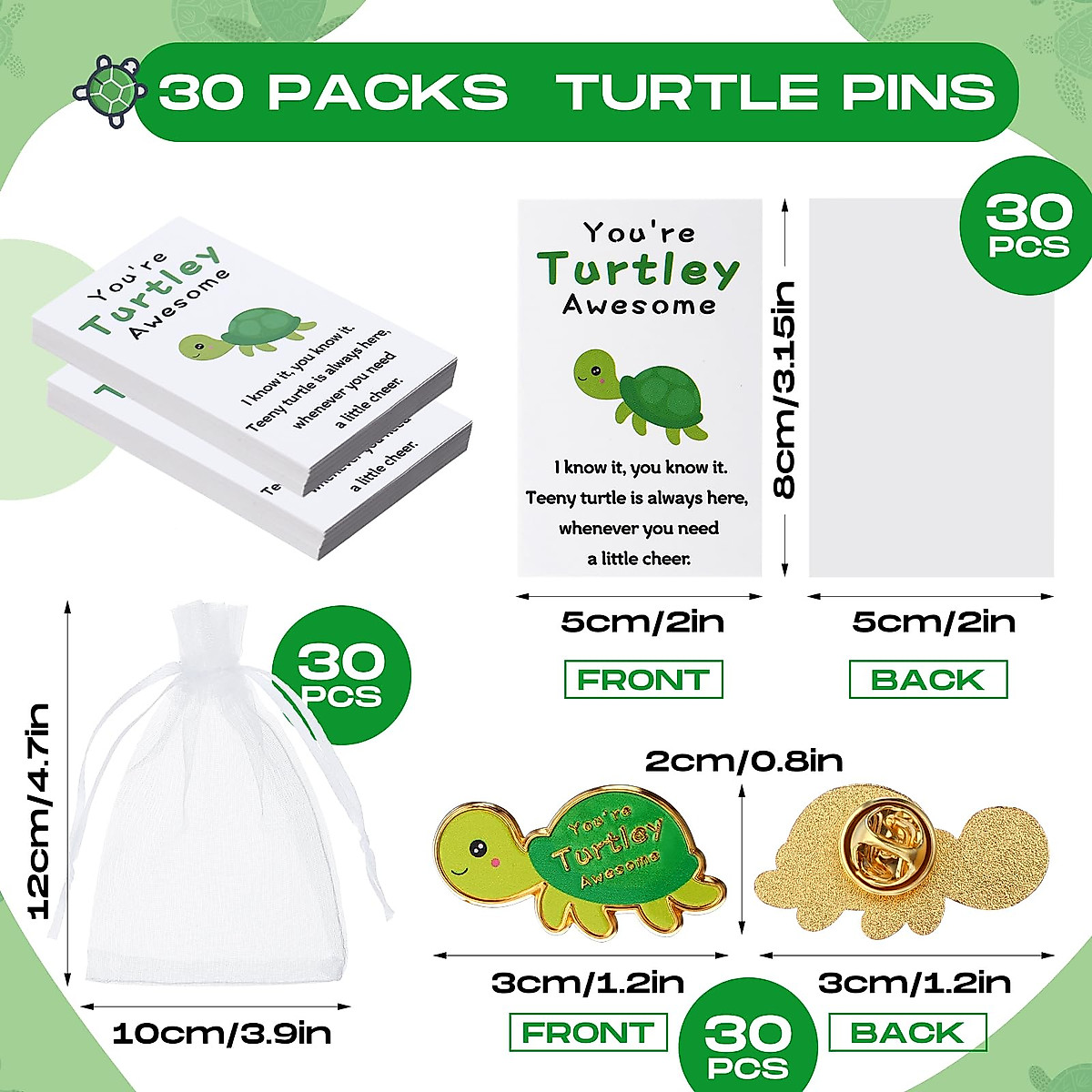 Maysing 30 Sets Employee Appreciation Gifts Bulk Positive Turtle Pins You're Awesome Inspirational Notecard Thank You Gift for Coworker Staff Volunteer Teacher Students Pocket Favor