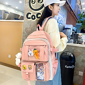 Nature Porter Kawaii Backpack 5Pcs Set with Kawaii Pendants and Pins Accessories Aesthetic Backpack Cute Laptop Backpack Travel Bag