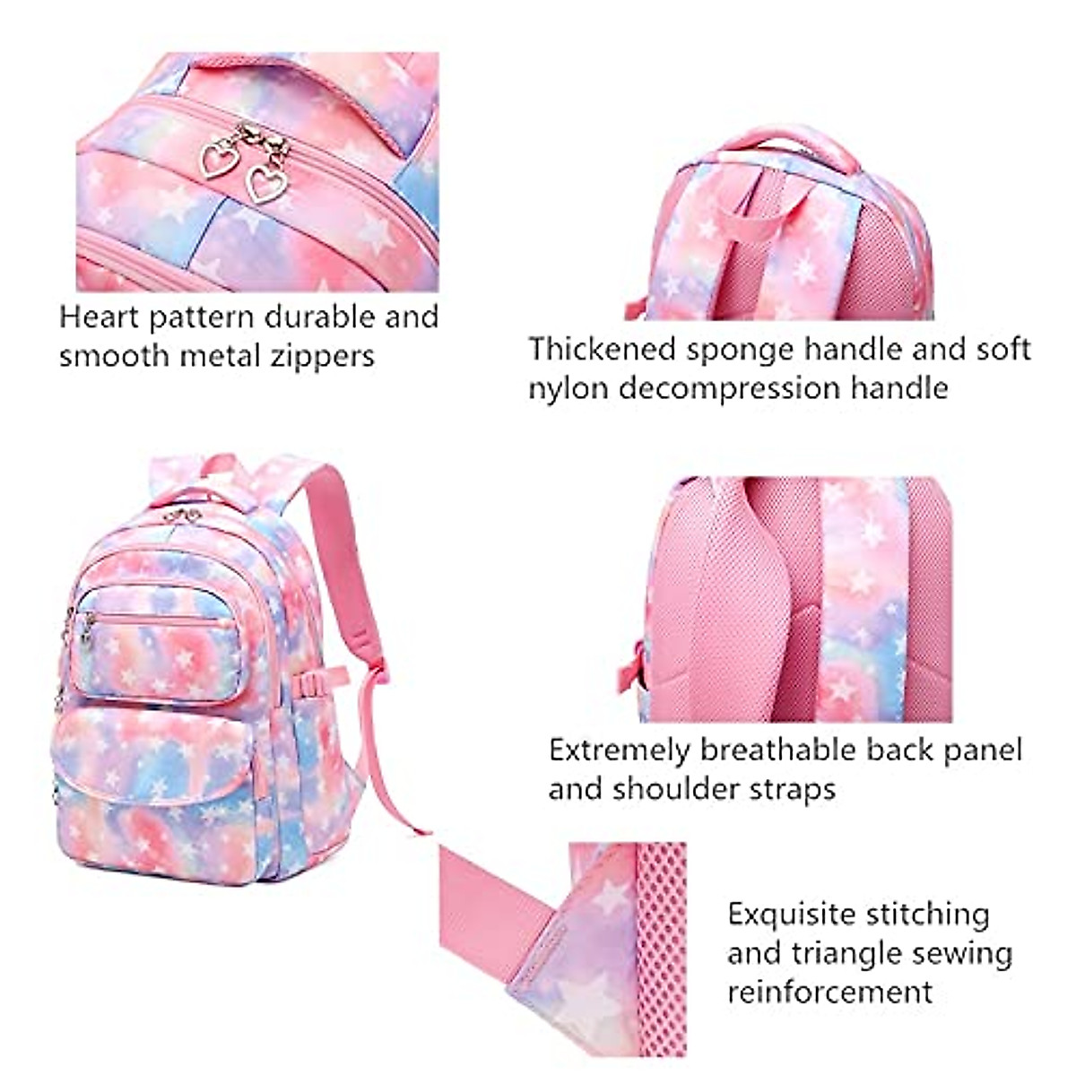 Gradient-Star Backpack and Lunch Bag Set for Girls School Bookbag and Lunch Box, Backpack Lunchbox Combo Girls, Star Print Backpack Set for Girls