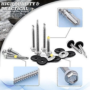 Glarks 560Pcs 410 Stainless Steel Hex Washer Head Sheet Metal Tek Self Drilling Screws and 304 Stainless Steel EPDM Bonded Sealing Washers Assortment Kit for Furniture Building Appliance Repair