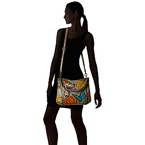 Anna by Anuschka Medium Slim Shoulder Bag, Floral Paradise Tan