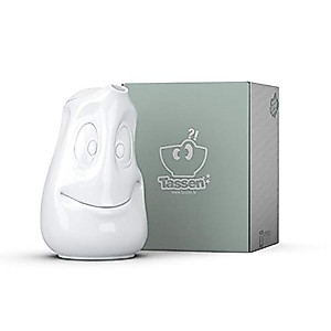 TASSEN Porcelain Tea Pot with Lid, Good Mood Face Edition, 40 oz. White (Single Tea Pot with Lid)