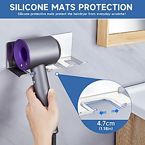 Hair Dryer Holder Wall Mounted, Oukimly Blow Dryer Holder, Stainless Steel Hairdryer Holder for Bathroom, Adhesive Hair Tool Organizer for Hair Dryer Organizer, Hair Dryer Hanger with Plug Hook