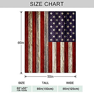 Reunbmq Super Soft Flannel Fleece Throw Blanket, Lightweight Sherpa Blankets Comfortable Bed Throws 3D Printed Blanket for Couch/Chair/Sofa/Bed/Dorm/Bedroom/Home (Wood Plank American Us Flag)