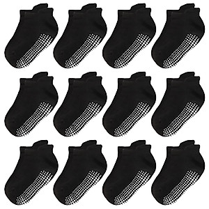 BOOPH Non Slip Toddler Socks Baby Boys Girls Anti Skid Grip Socks 3-5T Black