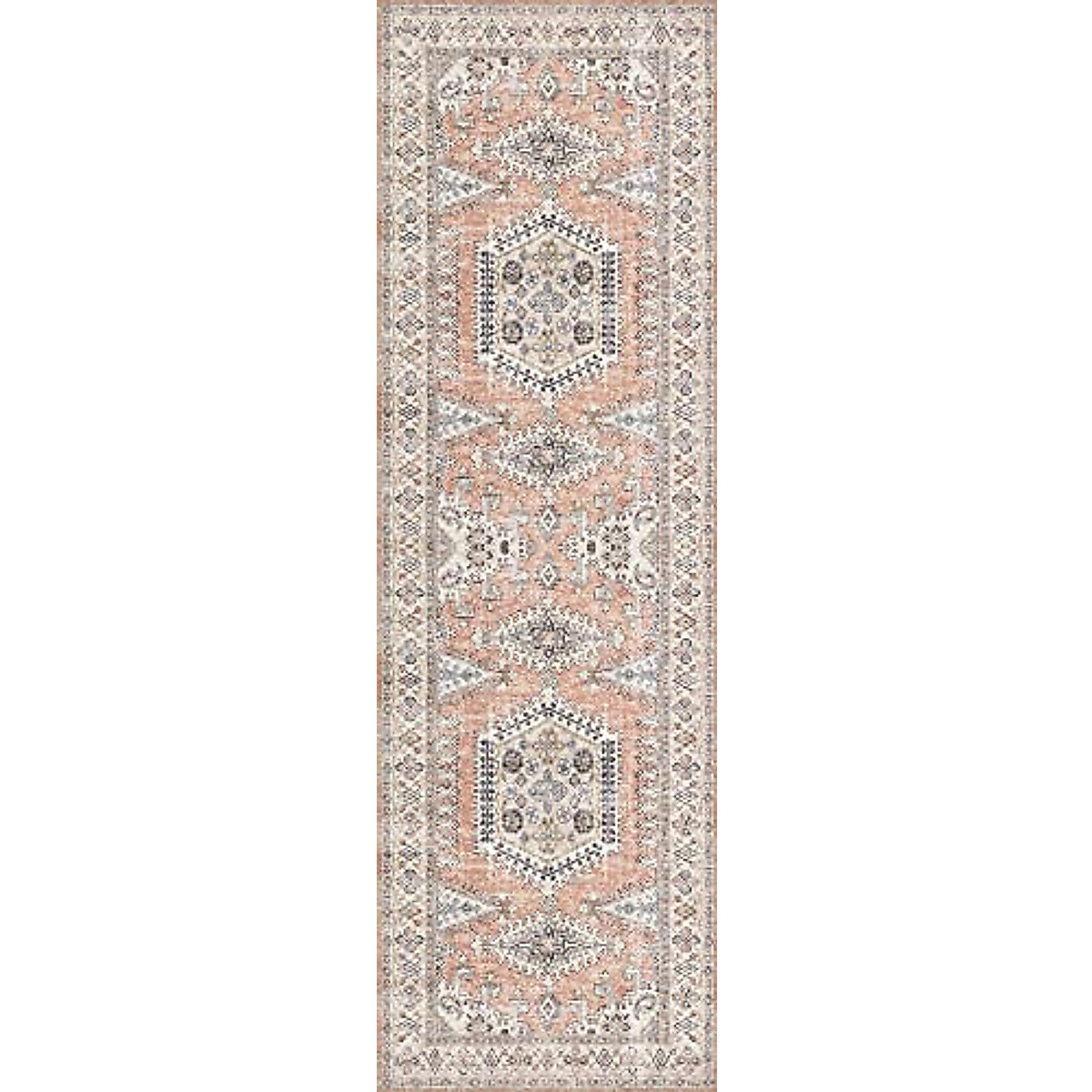 Valenrug Washable Runner Rug 2'6x8 - Ultra-Thin Antique Collection Area Rug, Stain Resistant Rugs for Living Room Bedroom, Distressed Persian Boho Rug(Peach/Yellowish, 2'6"x8')