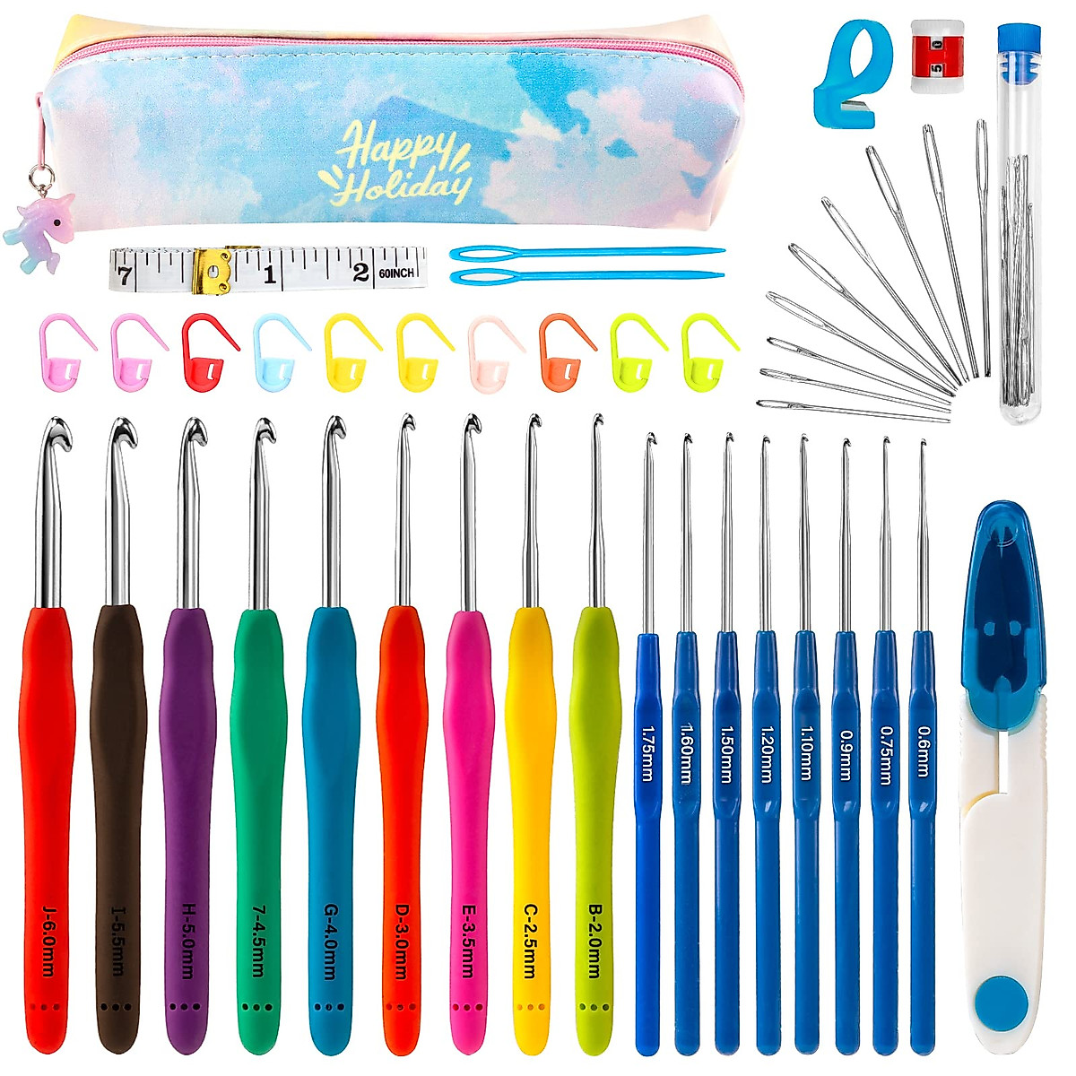 Crochet Hooks 43 Pcs,Drawdart 17 Sizes Ergonomic Crochet Hook Set with Case and Crochet Accessories,Extra Long Crochet Needles for Arthritic Hands,Crochet Kits Suitable for Knitter Enthusiasts