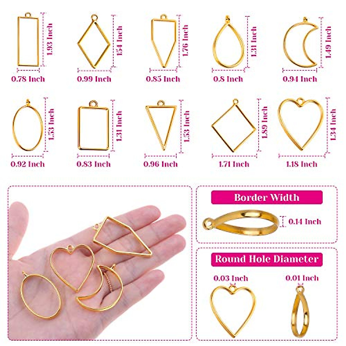 Open Bezels for Resin, Shynek 60Pcs Hollow Frame Pendants Resin Craft Bezels Jewelry Molds for Resin Casting, Necklaces Earrings Making Supplies