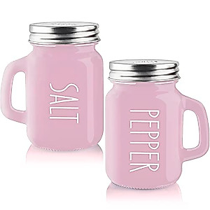 Pink Salt and Pepper Shakers Set - DAYYET 4 oz Pink Kitchen Decor and Accessories for Home Restaurants Weddings - Cute Glass Shaker Sets with Stainless Steel Lids