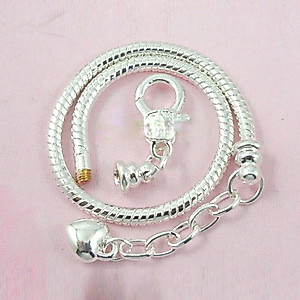 Yeshan 5pcs Women Silver Plated Snake Chain Charm Bracelet Starter with Classic Bead Lobster Clasp Fits All Chamilia Troll Biagi Beads,7.5 inch