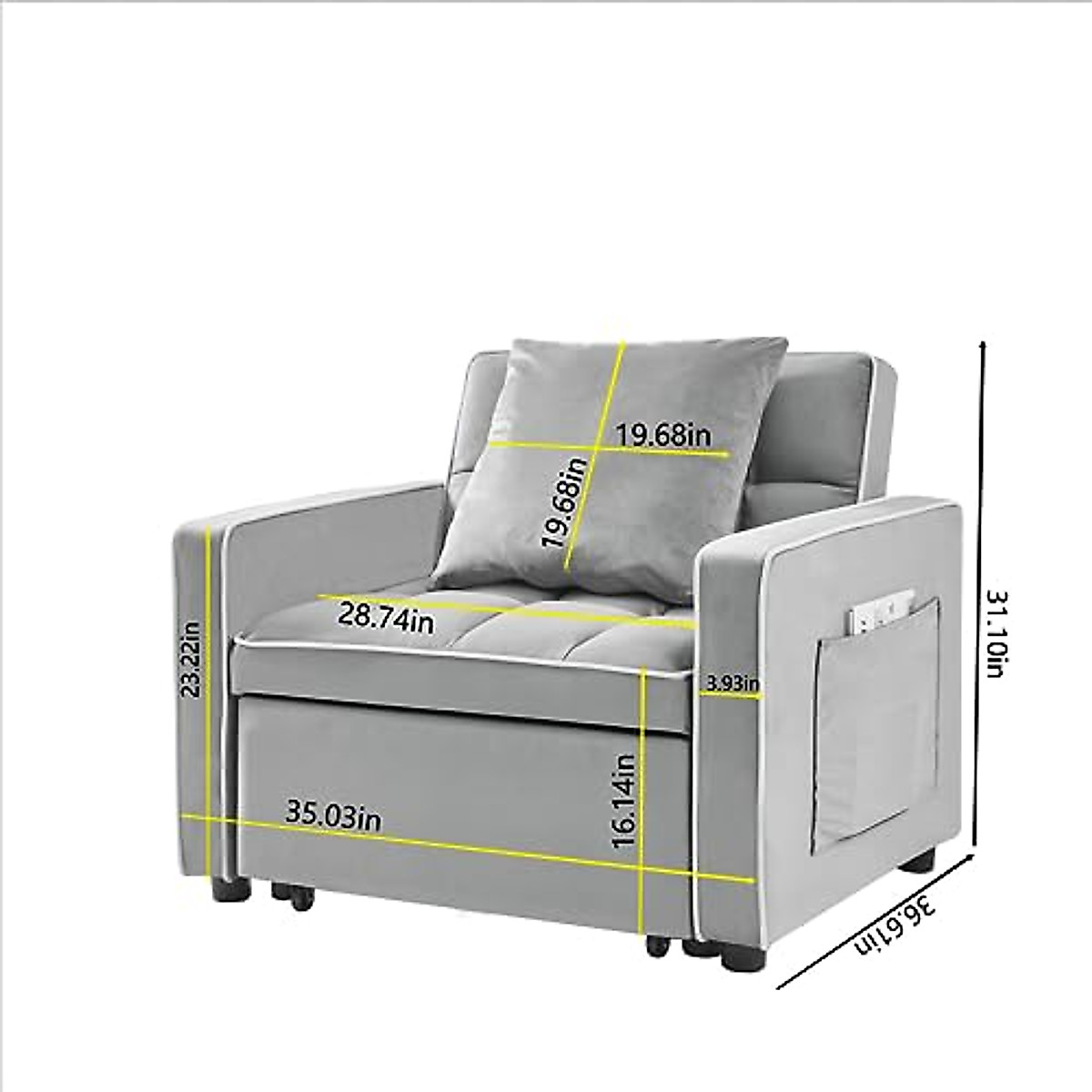YUNLife 3 in 1 Convertible Loveseat Sofa with Pull-Out Sleeper&Adjsutable Backrest,Multi-Functional Folding Recliner Accent Futon Sofá Chair,Upholstered Lounge Chaise Couch Armchair for Living Room