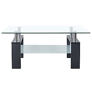 QJBSAVVA Coffee Table Gray and Transparent 37.4"x21.7"x15.7" Tempered Glass,Bedside Tables Side Tables End Tables Entrance Tables Suitable for Meeting Rooms, Reception Rooms, Offices