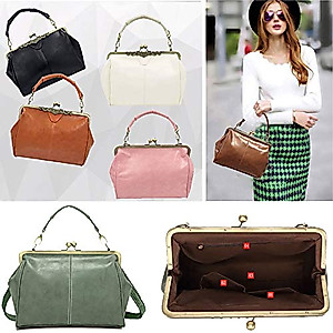 Arnosoar Vintage Kiss Lock Handbag Solid Pu Leather Women Shoulder Tote Bags White