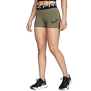Nike Women's Pro Dri-Fit 3" Graphic Training Shorts (as1, Alpha, m, Regular, Regular, Medium Olive/Black/Black)