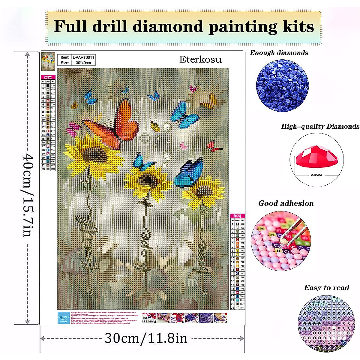 Psinzmk5D Diamond Painting Kits for Adults Sunflowers - DIY Butterfly Diamond Art Paint with Diamonds Round Full Drill Diamond Dots Painting for Adults Beginners Inspirational Gem Art Pictures Art