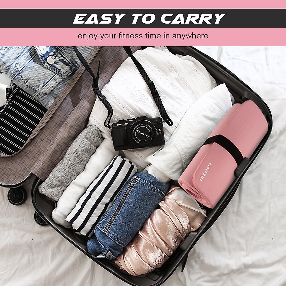 GMIFUN Yoga Knee Pad Cushion Extra Thick,Support for Knees, Head, Wrists and Elbows,Exercise Mat with Strap and Carrier Bag Pink