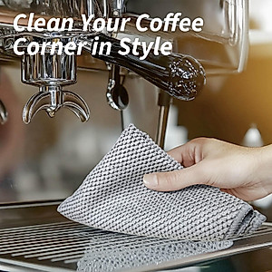 EubooTree Barista Towels, Extra Thick Microfiber Coffee Cleaning Cloths for Espresso Machine, Steam Wand, Milk Frother, Countertop,12”x12”, 6 Pack