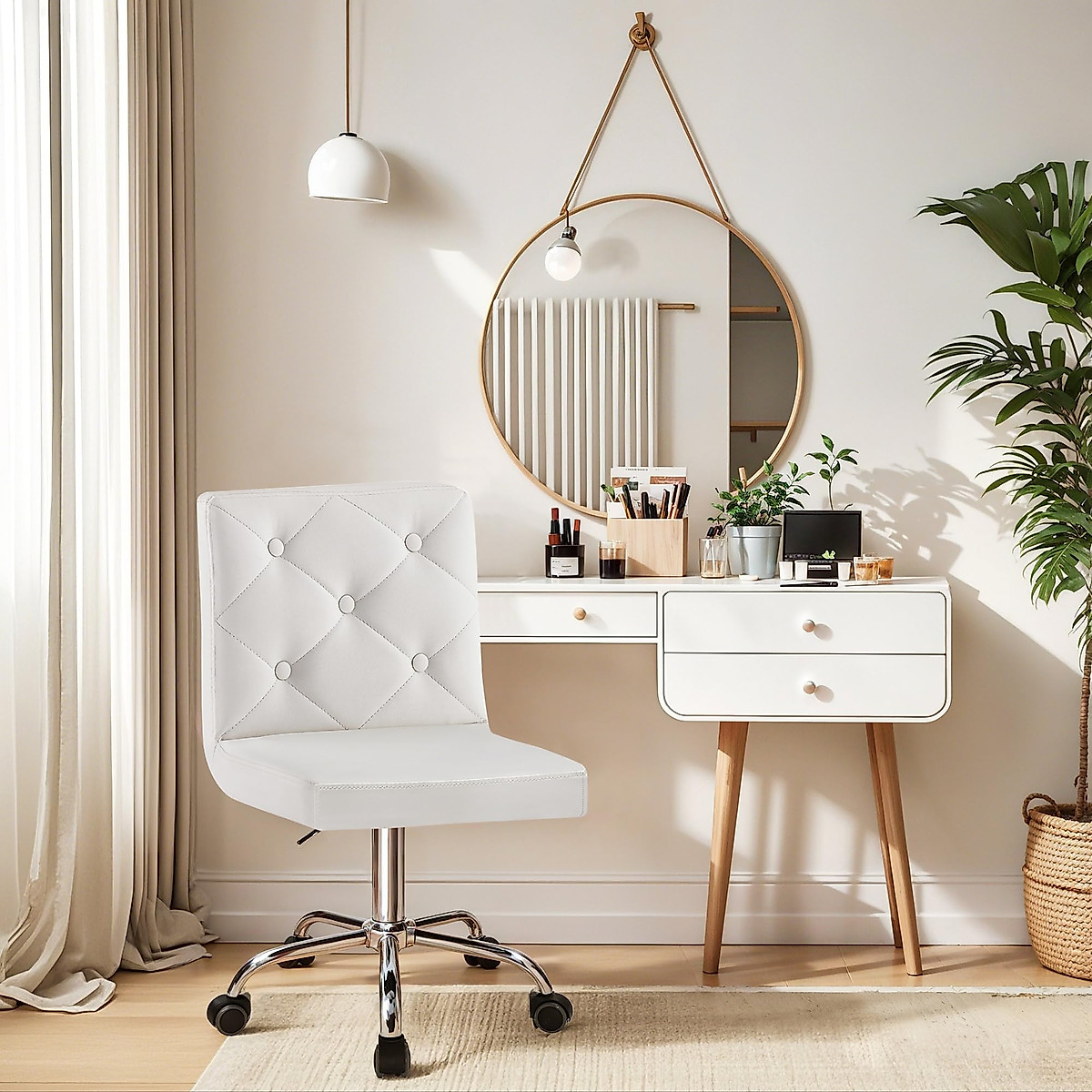 VECELO PU Leather Mid-Back Armless Desk Chair Adjustable Height 360° Rolling Swivel for Home Office Work