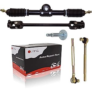 FLYPIG 445mm Steering Wheel Parts Assembly Kit 110cc Go Kart Adjustable Shaft Gear Rack Pinion Tie Rod Rack Steering Wheel Parts Assembly For 110cc Quad Parts