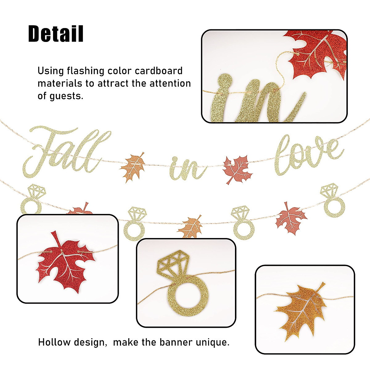 Fall in Love Banner Maple Leaves Glittery Garland for Fall Autumn Themed Wedding Engagement Bridal Shower Party Decorations