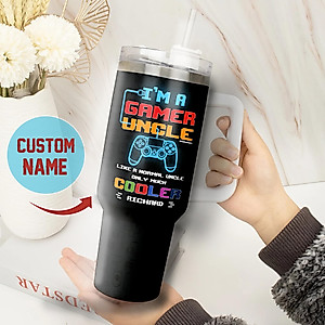 WAZONE Personalized Gamer Uncle Coffee Tumbler Tumbler 40oz with Handle and Straw Stainless Steel Custom Your Name Birthday Christmas Thanksgiving Gifts For Uncles Men From Sons Daughters
