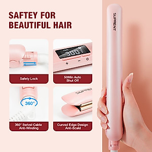 SUPRENT Hair Straightener 1 Inch Flat Iron- 2-in-1 Ceramic Straightens & Curls for Travel- Heats Up Fast- Hair Straightening Iron with 110-240V Dual Voltage and LCD Display- Pink
