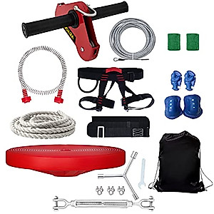 VEVOR Zip line Kits for Backyard 110FT, Zip Lines for Kid and Adult, Included Swing Seat, Zip Lines Brake, and Steel Trolley, Outdoor Playground Equipment Red