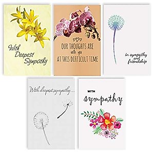 Assorted Sympathy Cards, 100-Pack, 4 x 6 inch, 5 Cover Designs, Blank Inside, by Better Office Products, with Envelopes, 100 Pack