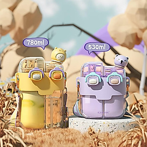 Aufona 25oz Kawaii Water Bottles with Two Ways to Drink, Two Different Drinks in One Cup, Cute Creative Outdoor Drinking Cup for Camping Hiking Backpacking Travel Office (yellow)