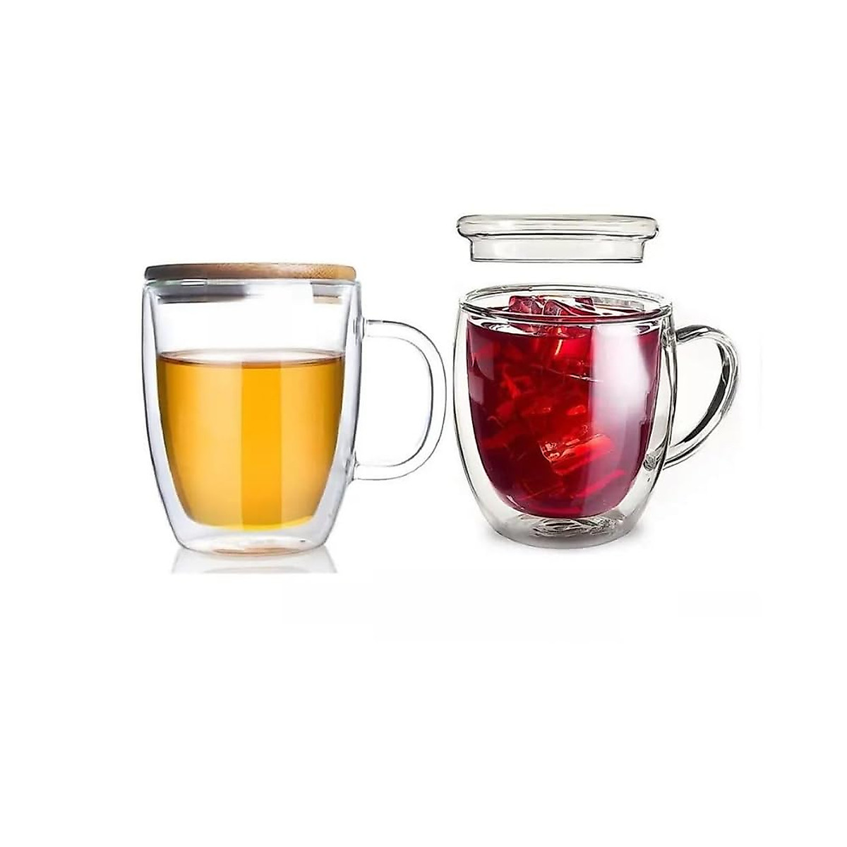 2 Pack -12 oz Clear Double Wall Glass Coffee Mug with Lid | Insulated Heat Proof Glass Tea Cup Mug with Handle | Perfect for Cappuccino Tea Latte Hot Beverage Wine Microwave Safe