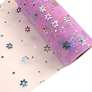 Yuanchuan Floral Sequin Glitter Tulle Rolls 6 inch x 10 Yards (30 feet) Purple for Table Runner Chair Sash Bow Pet Tutu Skirt Sewing Crafting Fabric Wedding Birthday Ribbon (Purple)