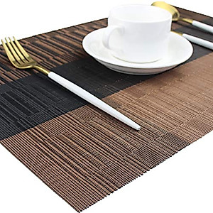 PIGCHCY Placemats,Durable Placemats for Dining Table,Washable Woven Vinyl Kitchen Placemats Set of 4(Brown)