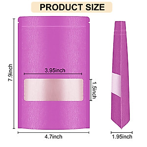 WObell 50pcs Kraft Ziplock Pouches,4.7x7.9 Inch Resealable Stand up Bags with Window, Reusable Ziplock Food Storage Pouches,Heat Sealable Bags Purple