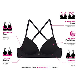 Maidenform Women's One Fab Fit Wireless Demi Bra with Convertible Straps and Lightly Lined Cups, Black, 32DD