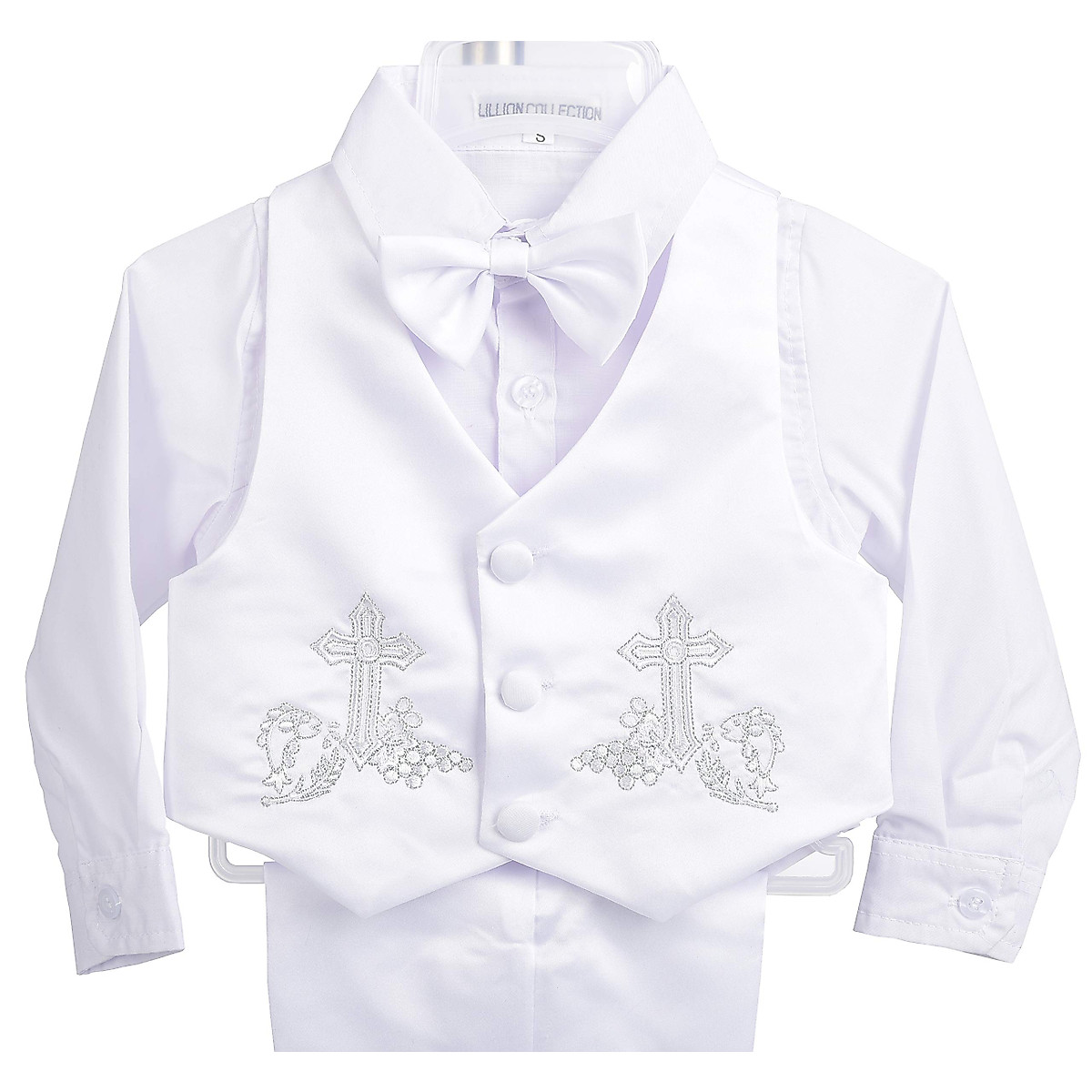 Dressy Daisy Baby Boy Satin Baptism Clothes Christening Outfit with Bonnet 5 Pieces Set Formal White Suit Size 6-9 Months Style A