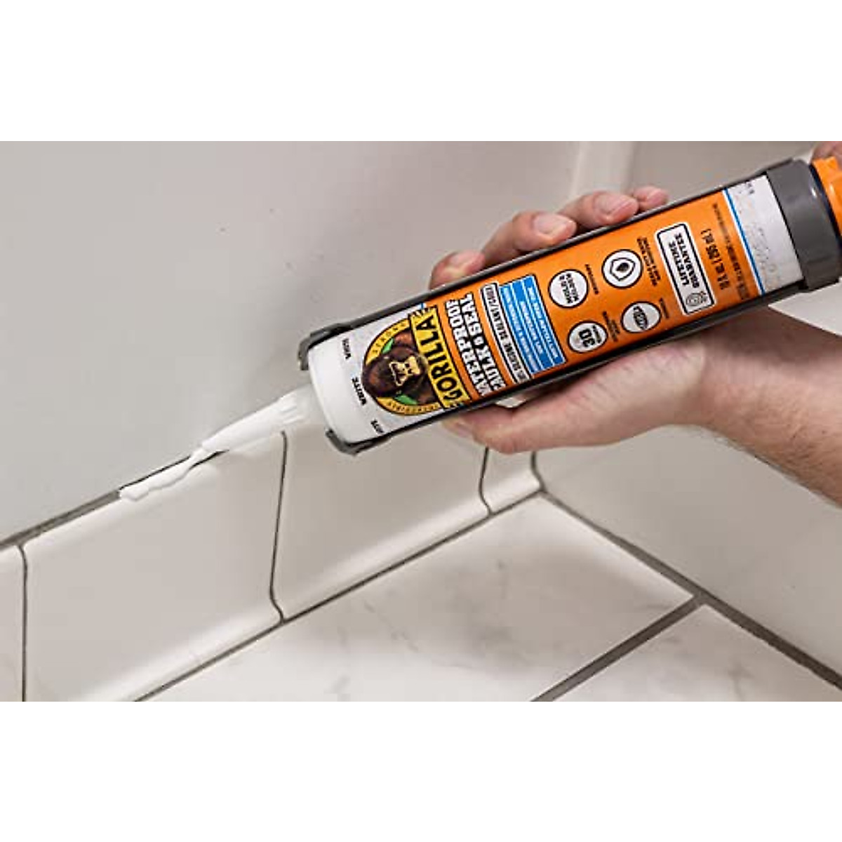 Gorilla Waterproof Caulk & Seal 100% Silicone Sealant, White, 10oz Cartridge (Pack of 1)